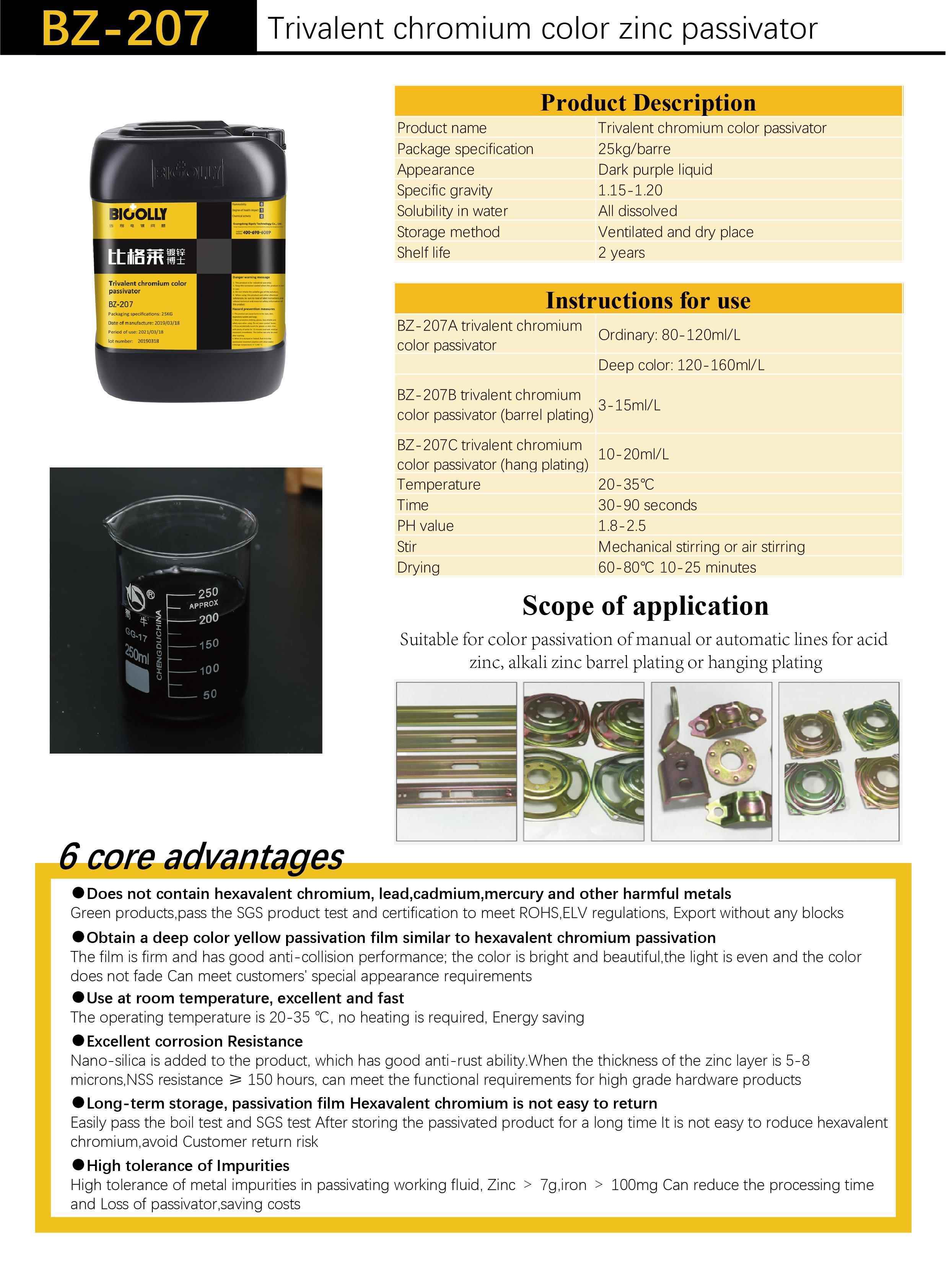 Trivalent Chromium Color Zinc Passivator BZ-207 – Multisado