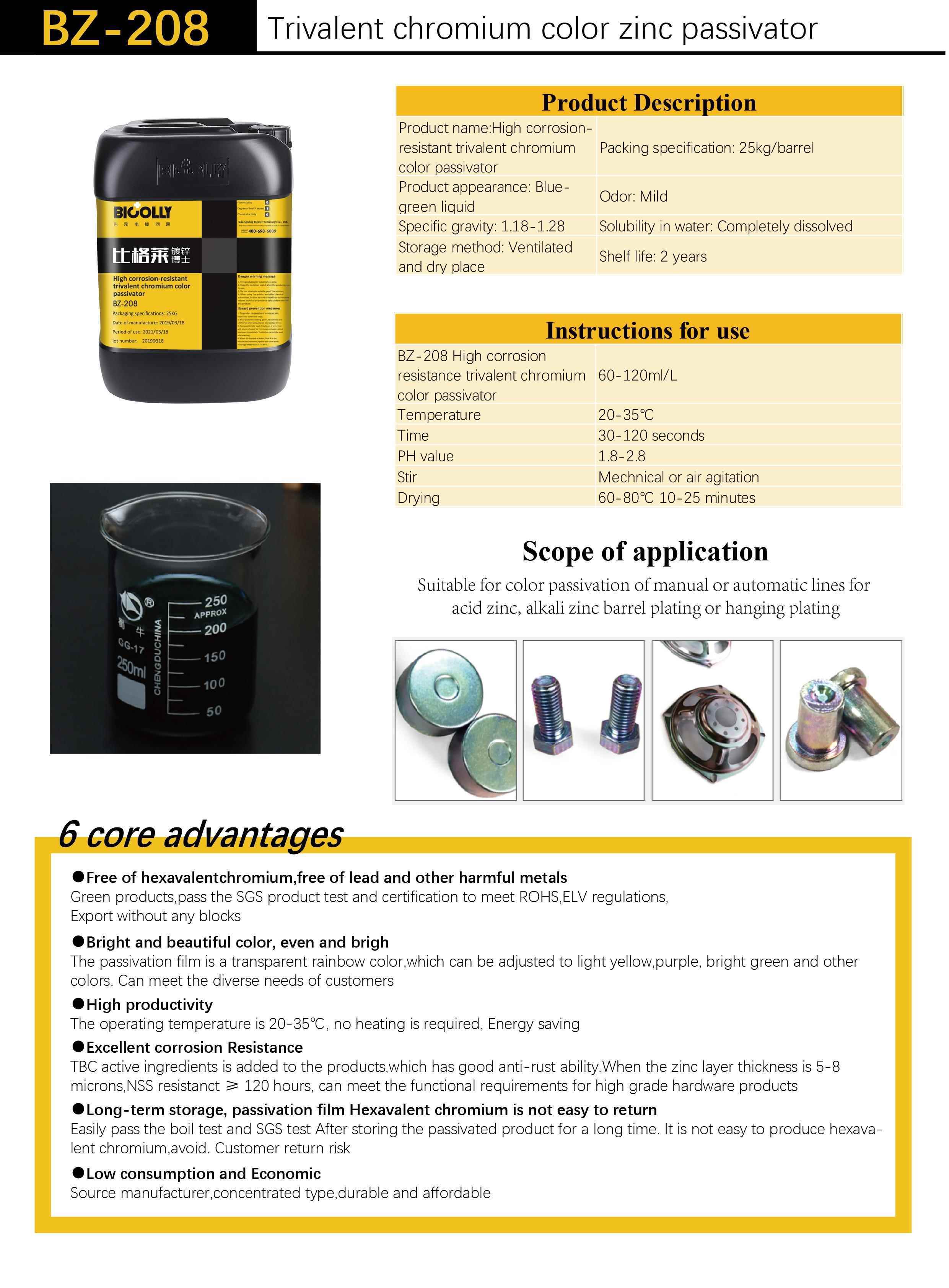 Trivalent Chromium Color Zinc Passivator BZ-208 – Multisado